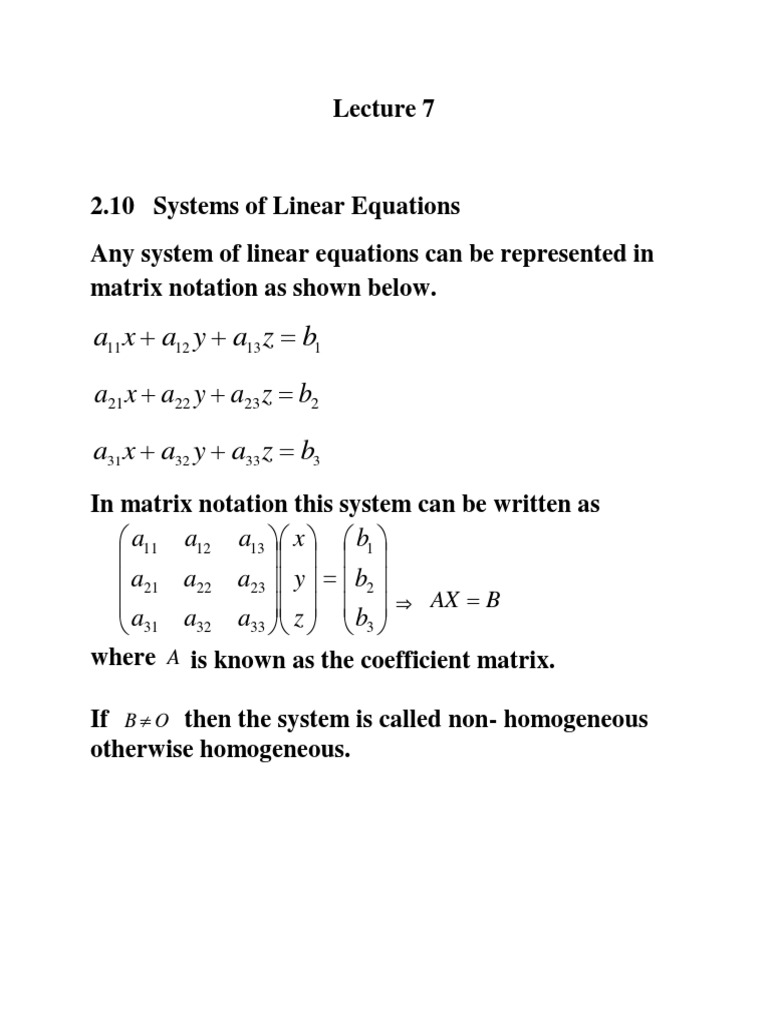 Algebra Lecture 7 Download Free Pdf System Of Linear Equations