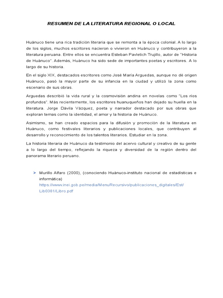 Resumen de La Literatura Regional o Local | PDF