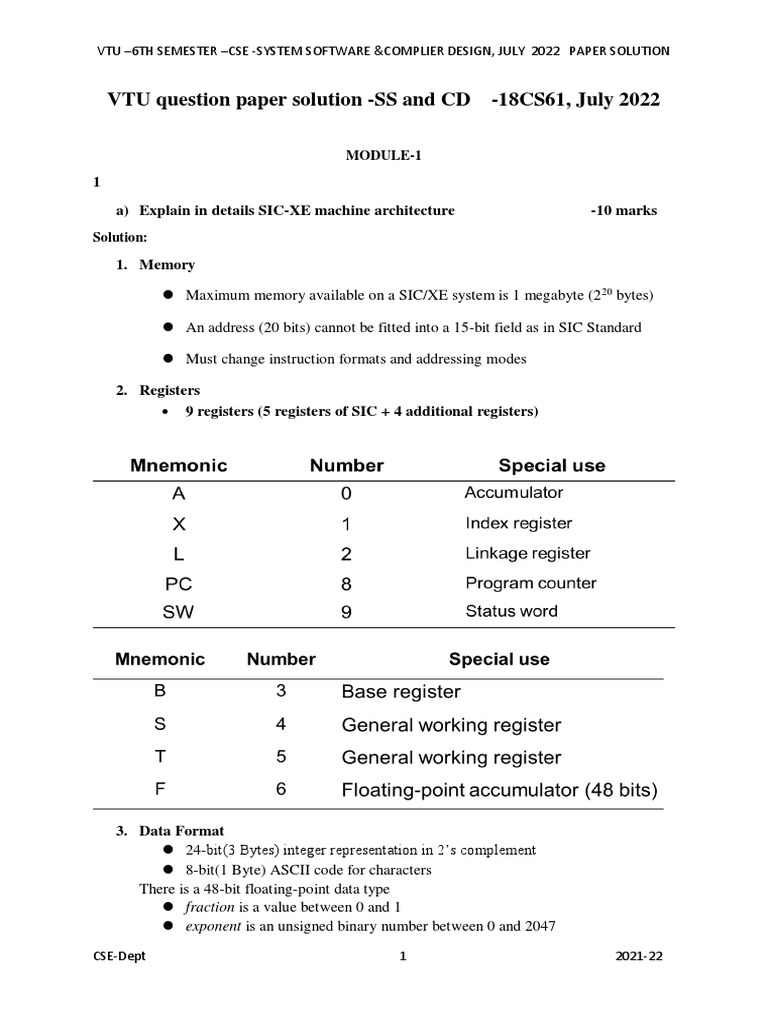 VTU Exam Question Paper With Solution of 18CS61 System Software and Compilers July-2022-Sagarika ...