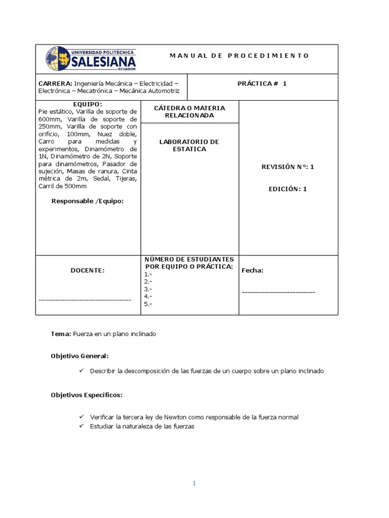 1 Fuerza en Un Plano Inclinado | PDF | Fuerza | Perpendicular