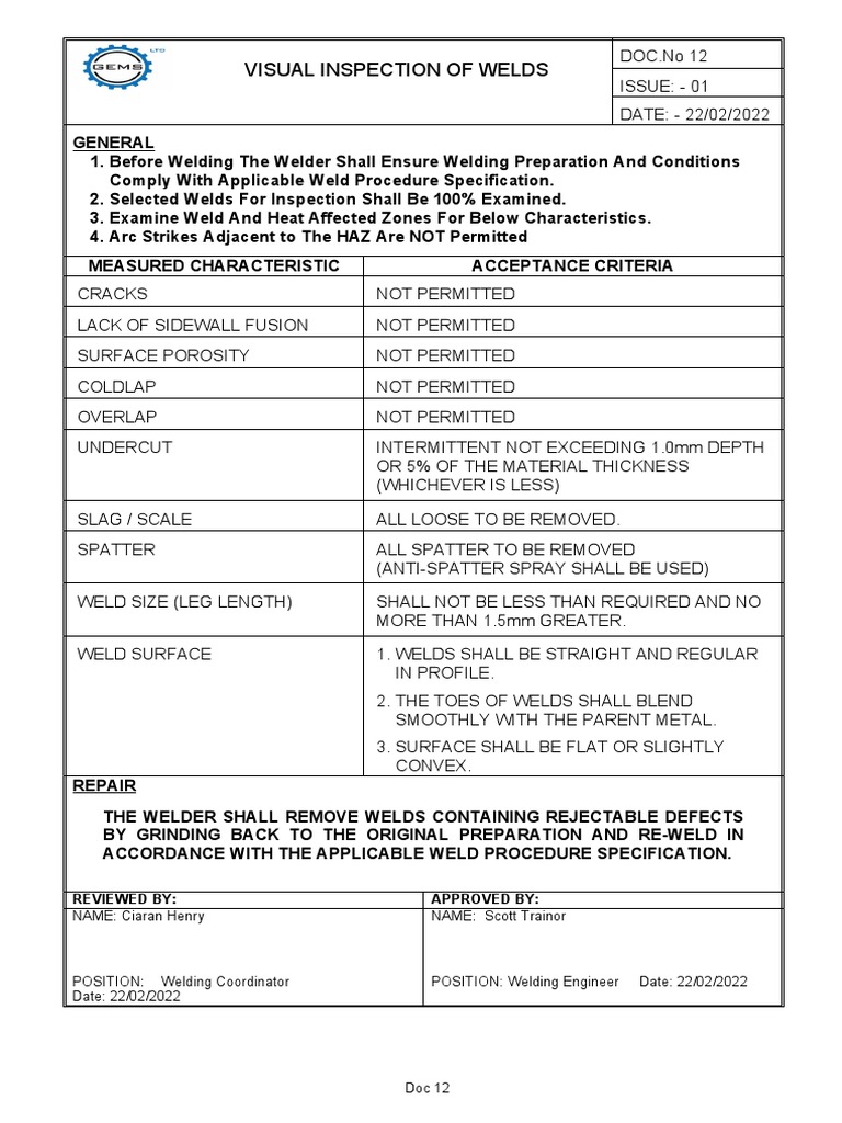 Visual Inspection of Welds | PDF