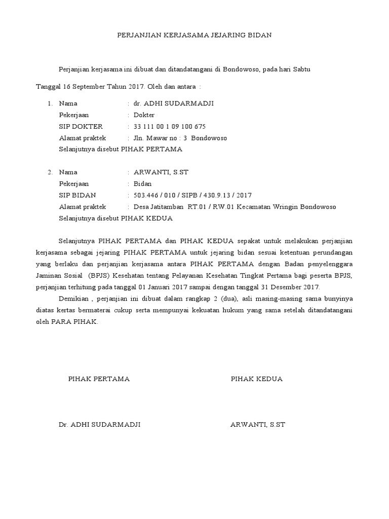 Perjanjian Kerjasama Jejaring Bidan | PDF