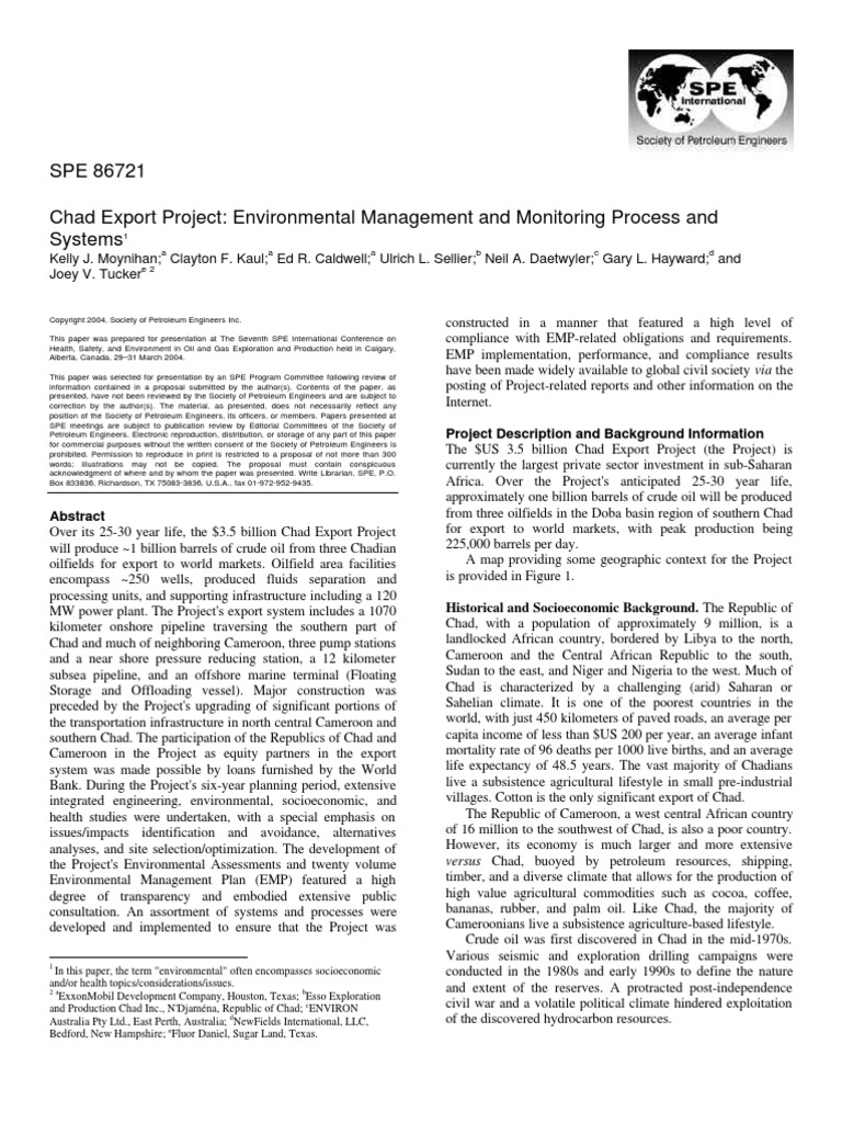 SPE Paper 86721 EnvMgmtMonitoring | PDF | World Bank Group | Chad
