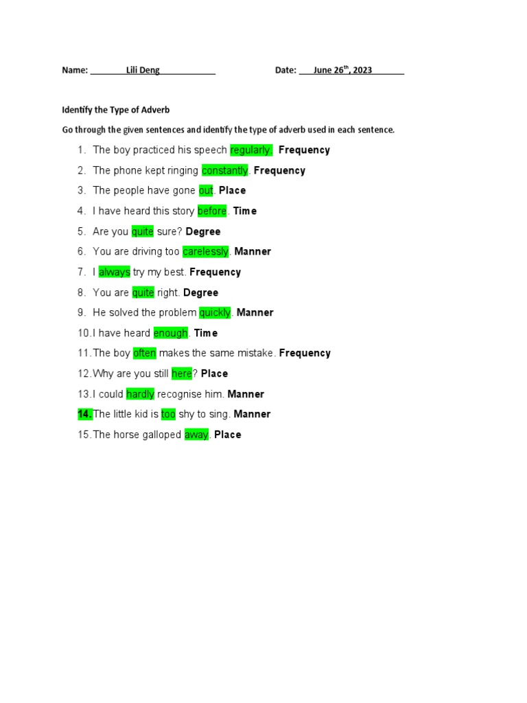 Adverbs Practice | PDF