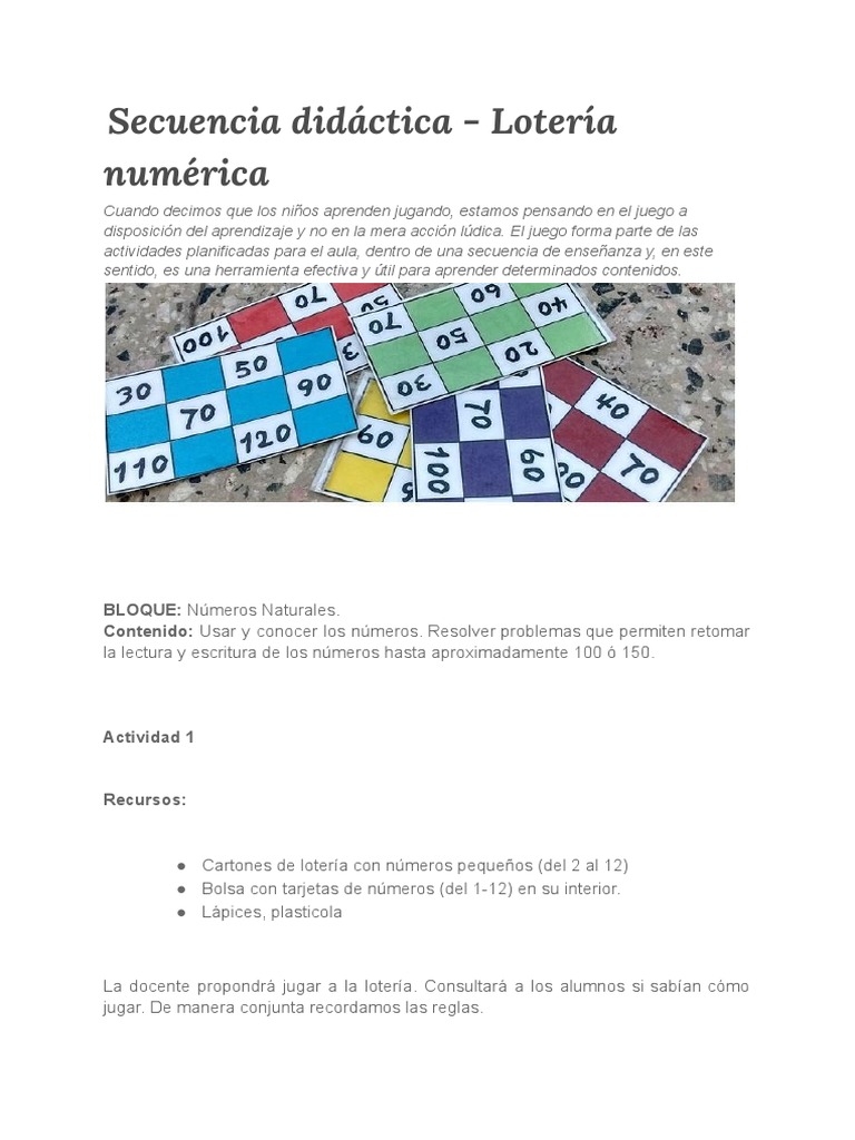 Lotería Numérica | PDF | Salón de clases | Aprendizaje