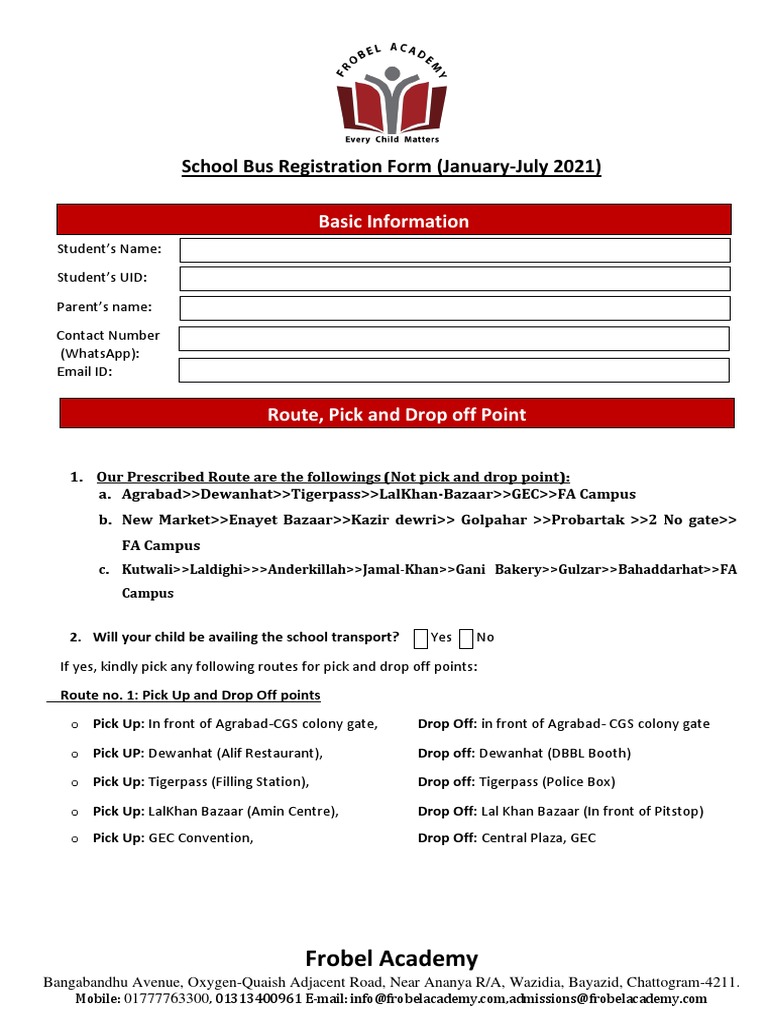 Student Transport Form 2021 | PDF | Bus | Transport