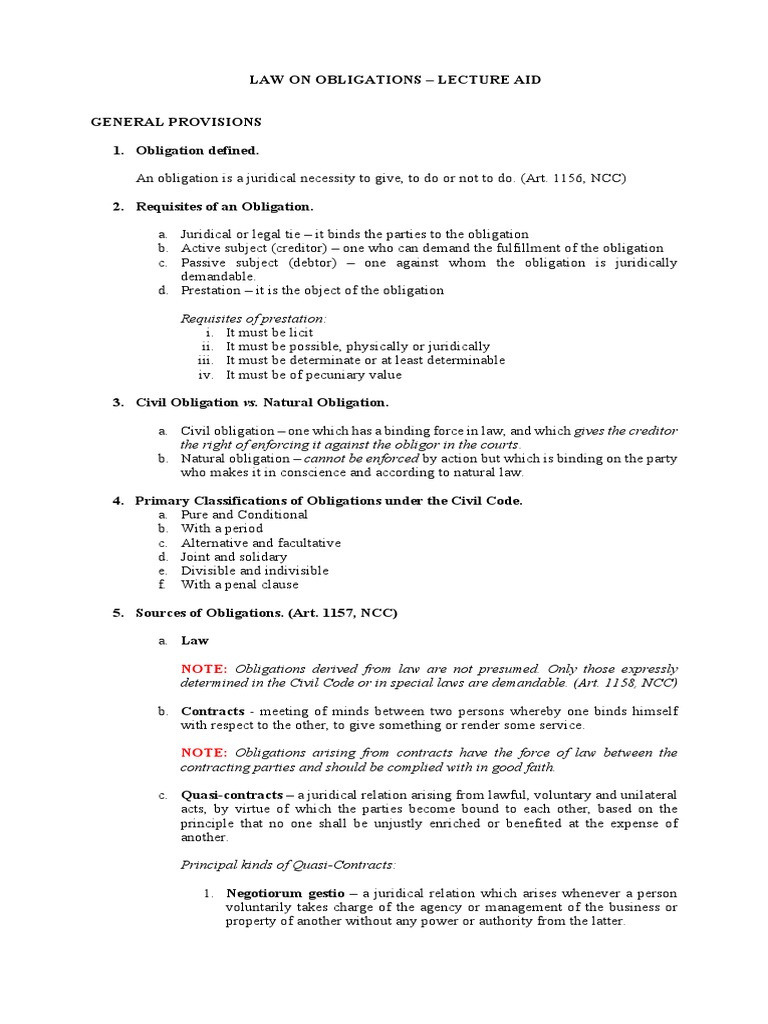 Obligations And Contracts Updated Handouts On 2021 Pdf Law Of