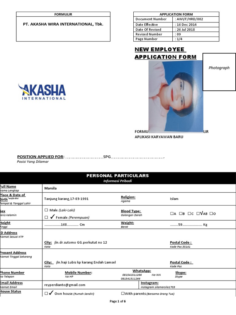 Application Form - Nama Anda | PDF
