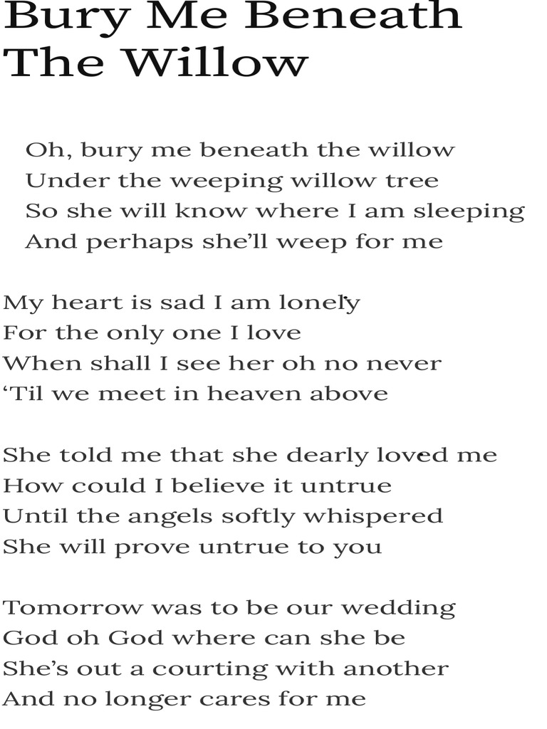 Bury Me Beneath The Willow - Bluegrass Lyrics | PDF