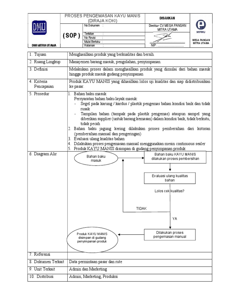 SOP DMU Proses KAYU MANIS | PDF