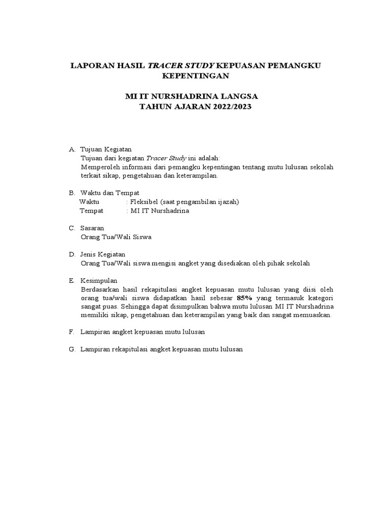 Laporan Hasil Tracer Study Tentang Kepuasan Pemangku Kepentingan (Poin ...