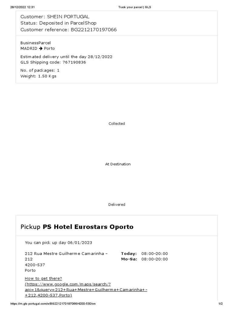 GLS Parcel Tracking for SHEIN Portugal | PDF