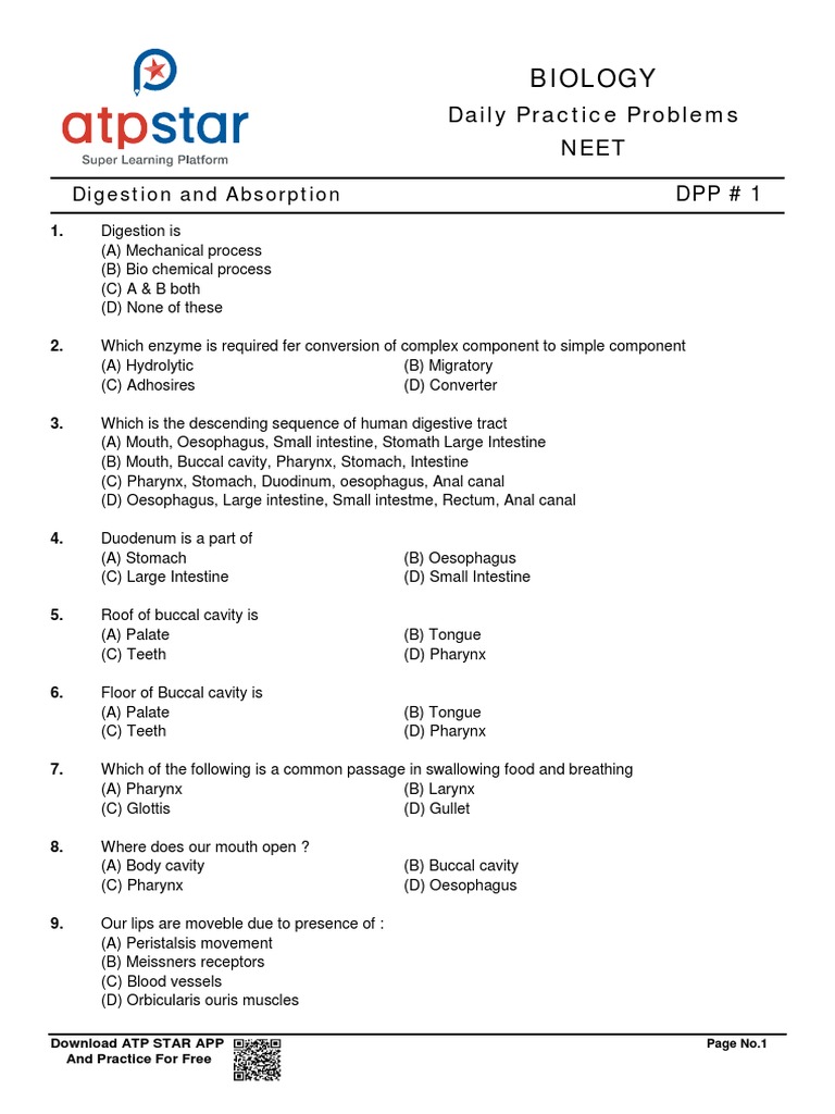 Digestion and Absorption Practice Quiz | PDF | Mouth | Gastrointestinal ...