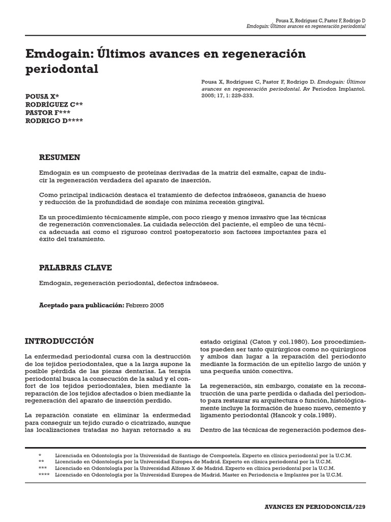 Emdogain Ultimos Avances en Regeneracion Periodontal | PDF ...