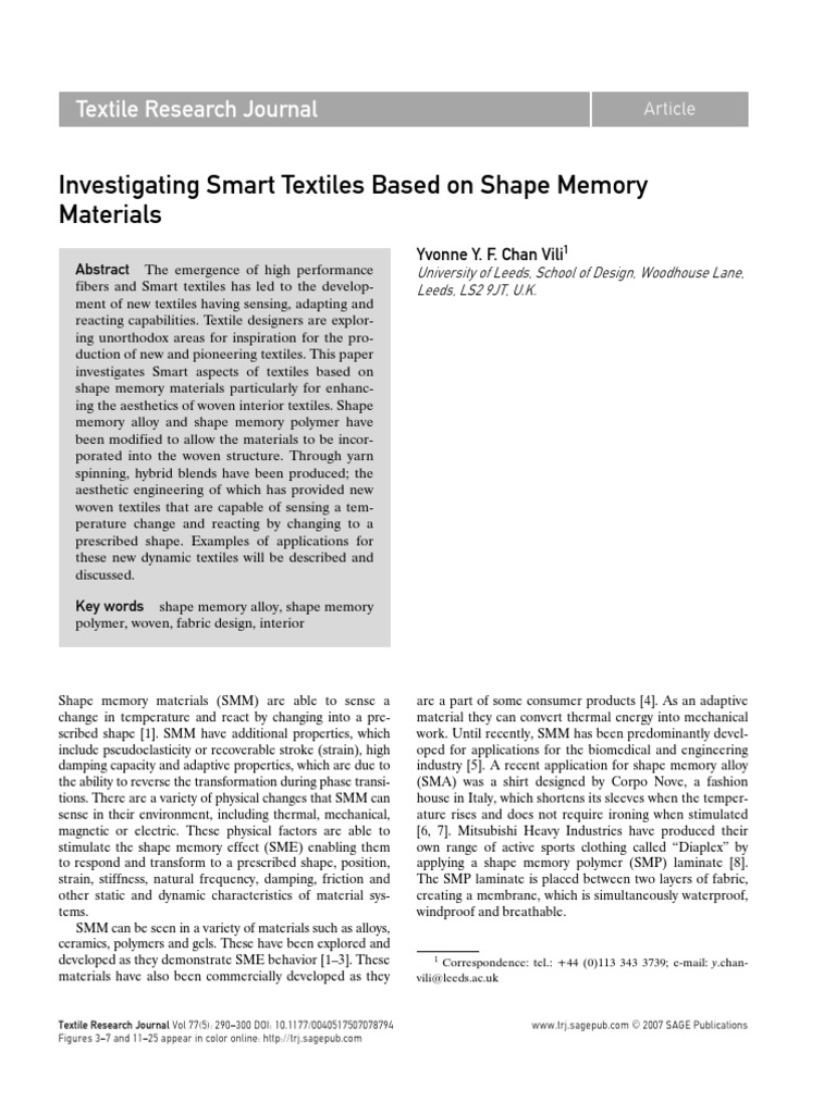 Investigating Smart Textiles Based On Shape Memory Materials | PDF ...