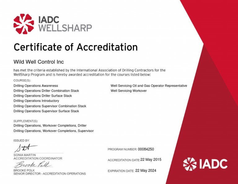 WWC IADC Wellsharp Certificate of Accreditation | PDF