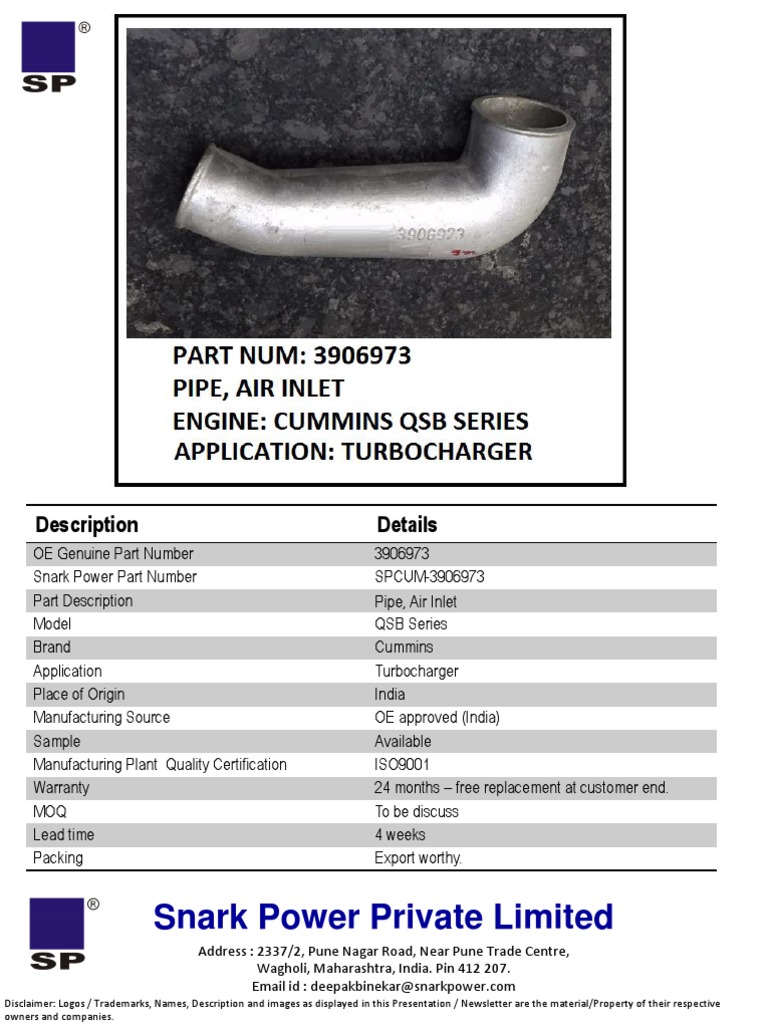 Cummins Engine QSB - Pipe Air Inlet | PDF