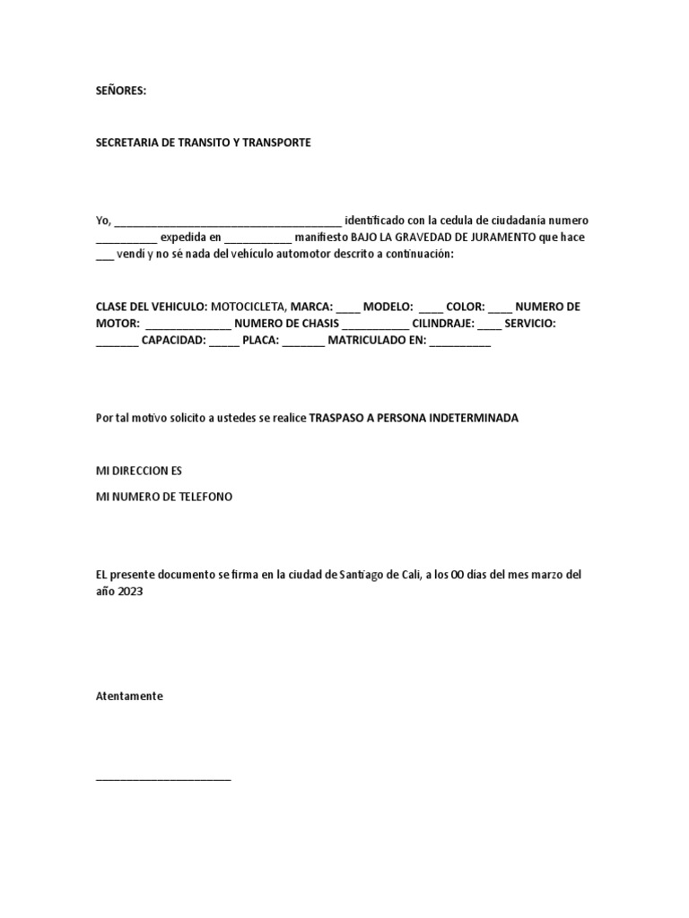 Formato Traspaso Indeterminado | PDF