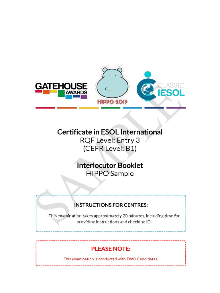 GA Classic IESOL E3 (B1) Interlocutor Booklet HIPPO Sample | PDF | Communication | Cognition