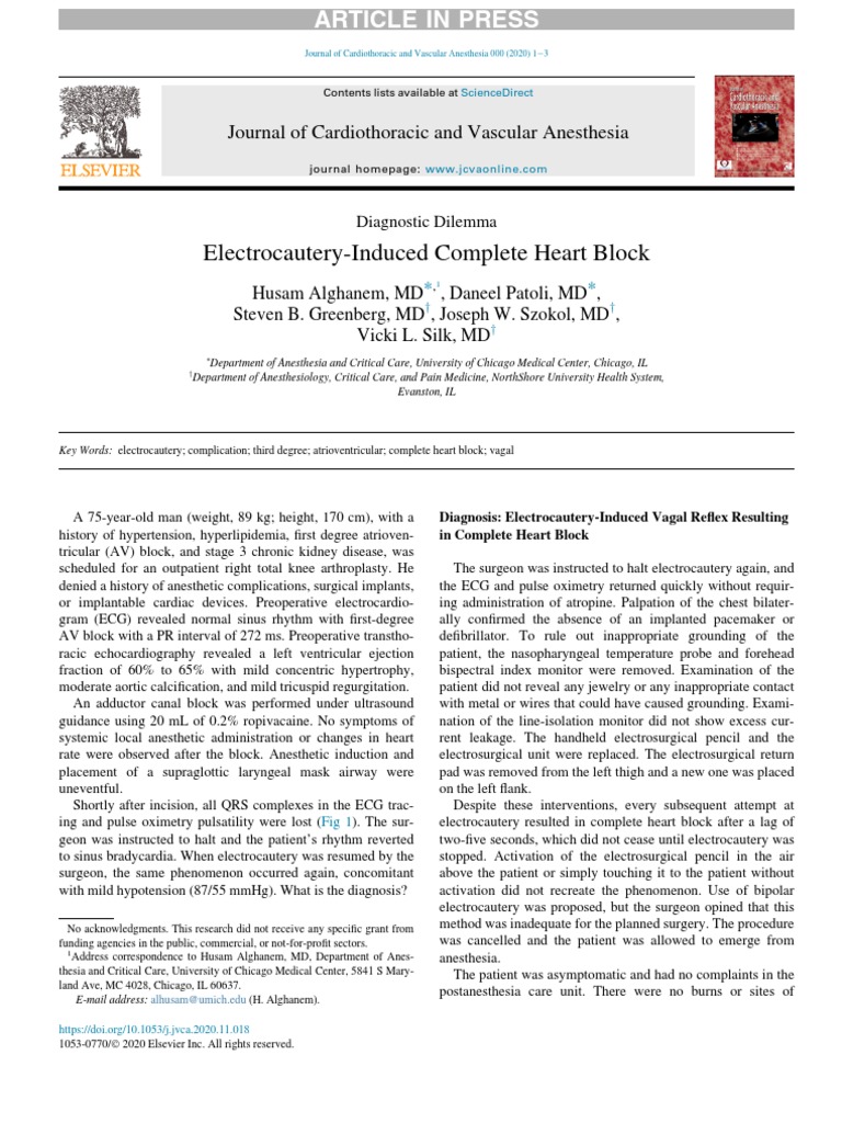 Electrocautery-Induced Complete Heart Block | PDF | Artificial Cardiac ...