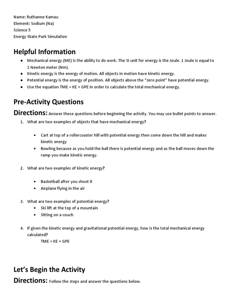 Skateboard Simulation - Group Activity | PDF | Kinetic Energy ...