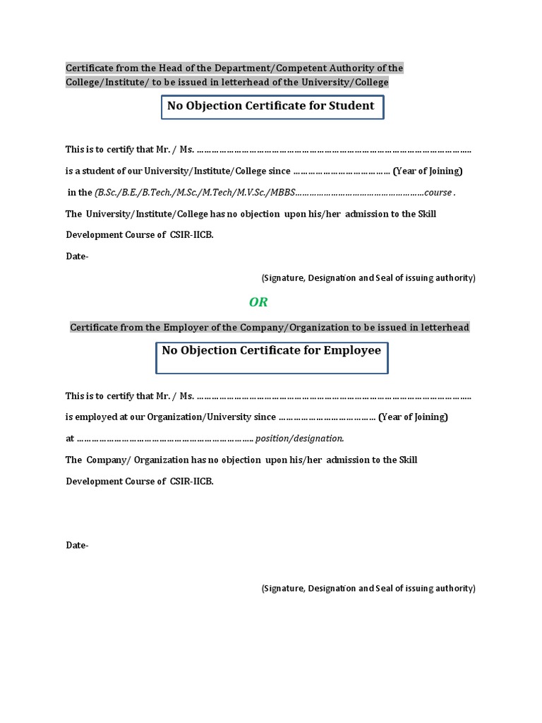 No Objection Certificate for Students | PDF