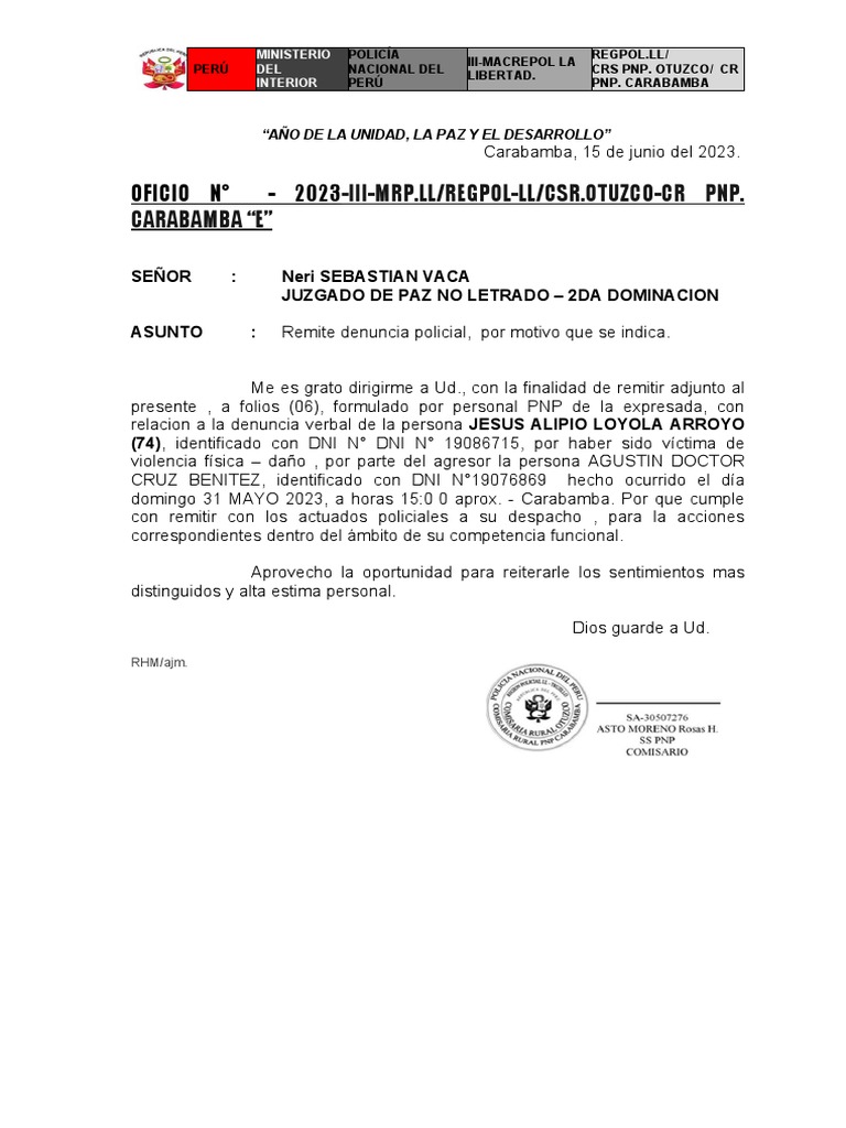 Oficio Juez de Paz | PDF