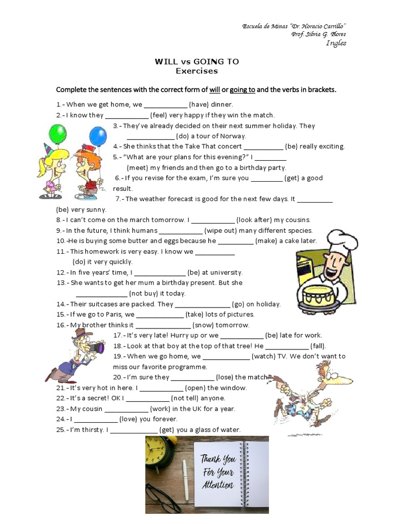 WILL Vs GOING TO Exercises | PDF