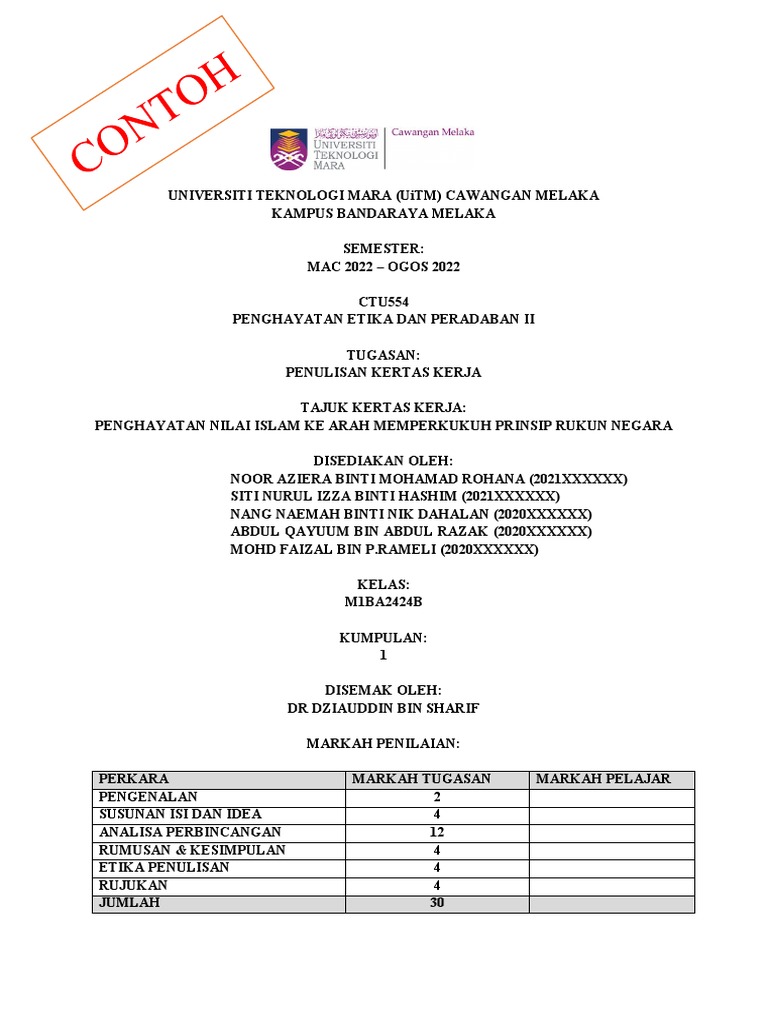 Contoh Tugasan Pelajar | PDF