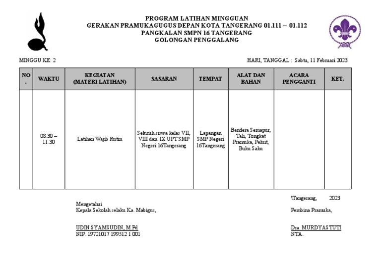 Program Latihan Mingguan Pramuka Penggalang | PDF