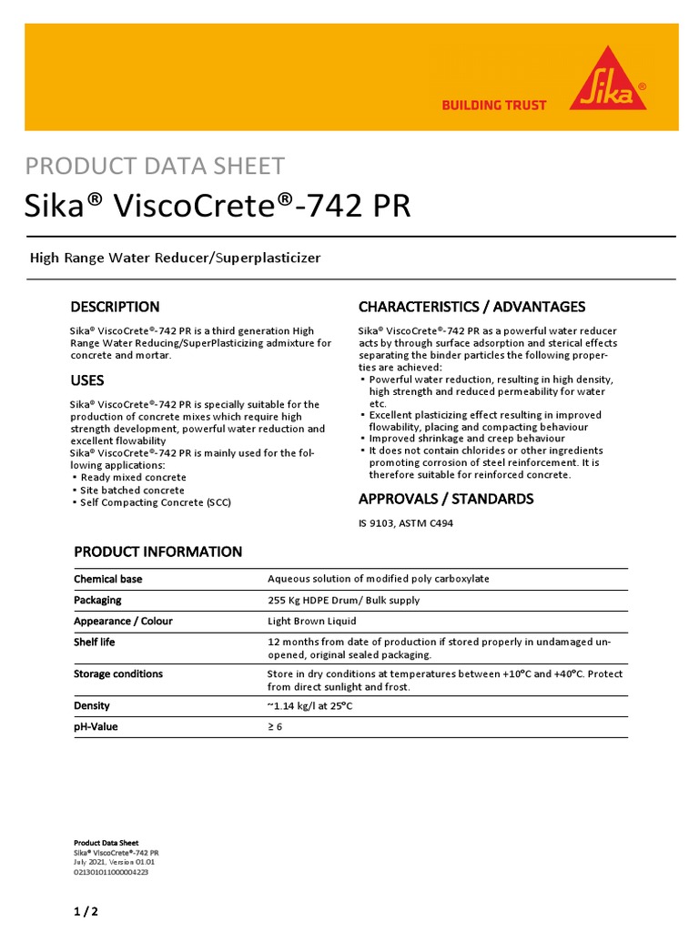 Sika Viscocrete 742pr | PDF | Concrete | Materials