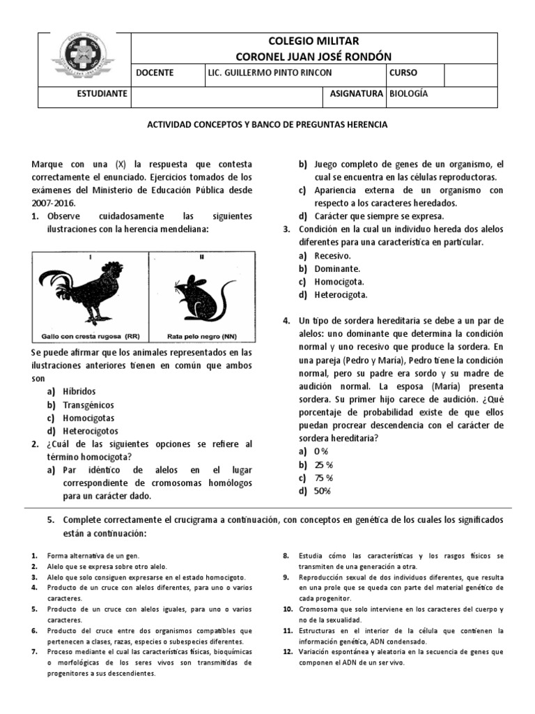 Taller Herencia Genética | PDF | Dominancia (Genética) | Alelo