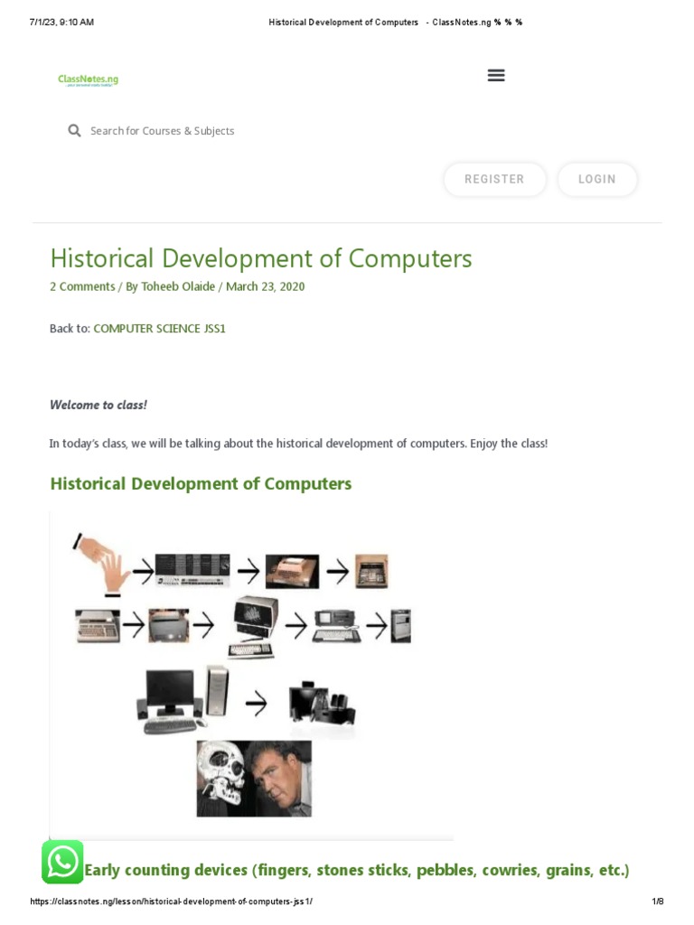 Historical Development of Computers - ClassNotes - NG % | PDF ...