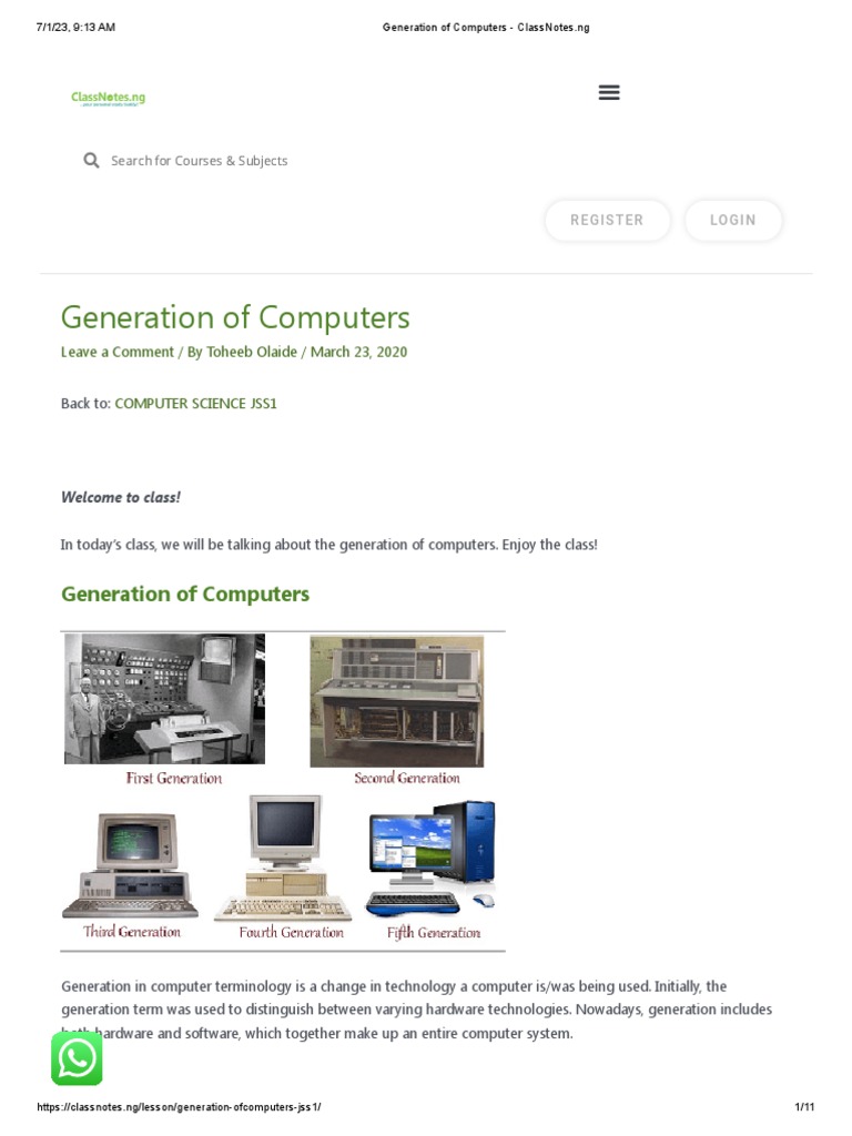 Generation of Computers - ClassNotes - NG | PDF | Integrated Circuit ... Generation of Computers - ClassNotes - NG | PDF | Integrated Circuit ...