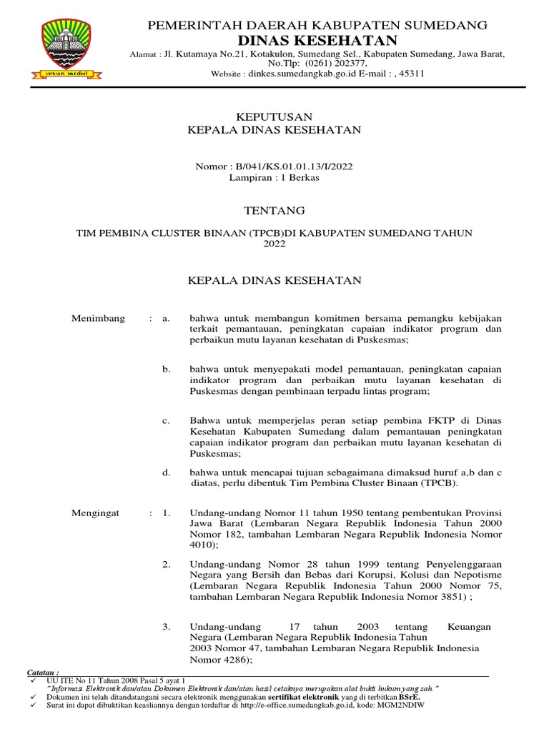 SK TPCB Tahun 2022 Revisi | PDF