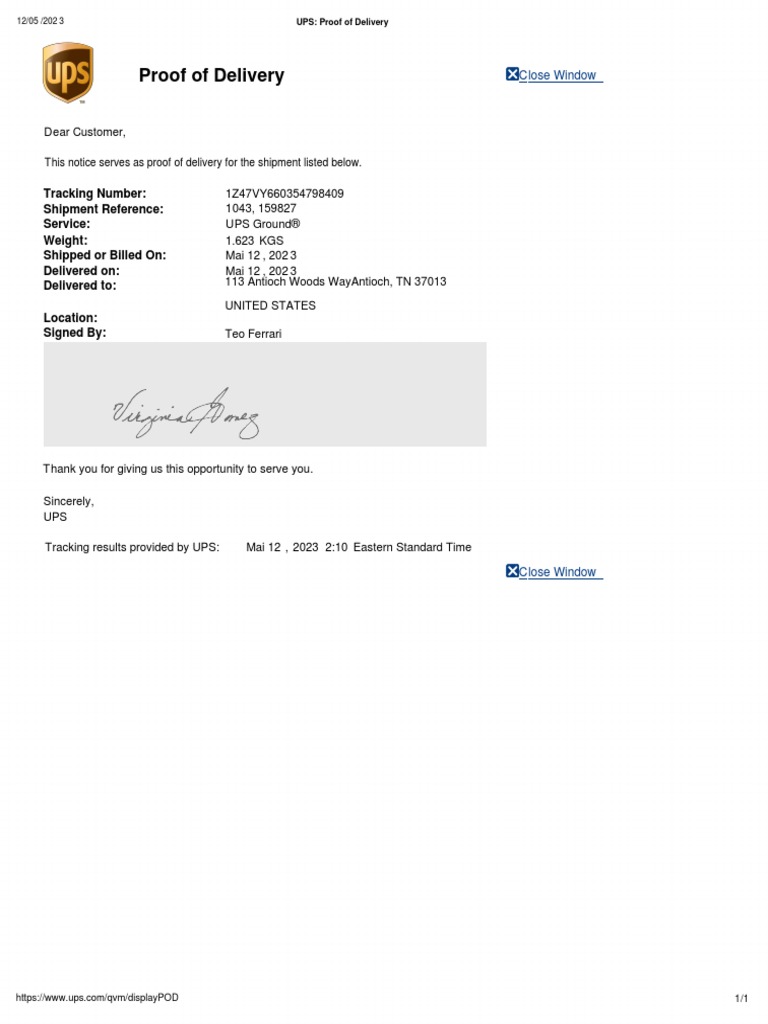 Proof of Delivery UPS | PDF