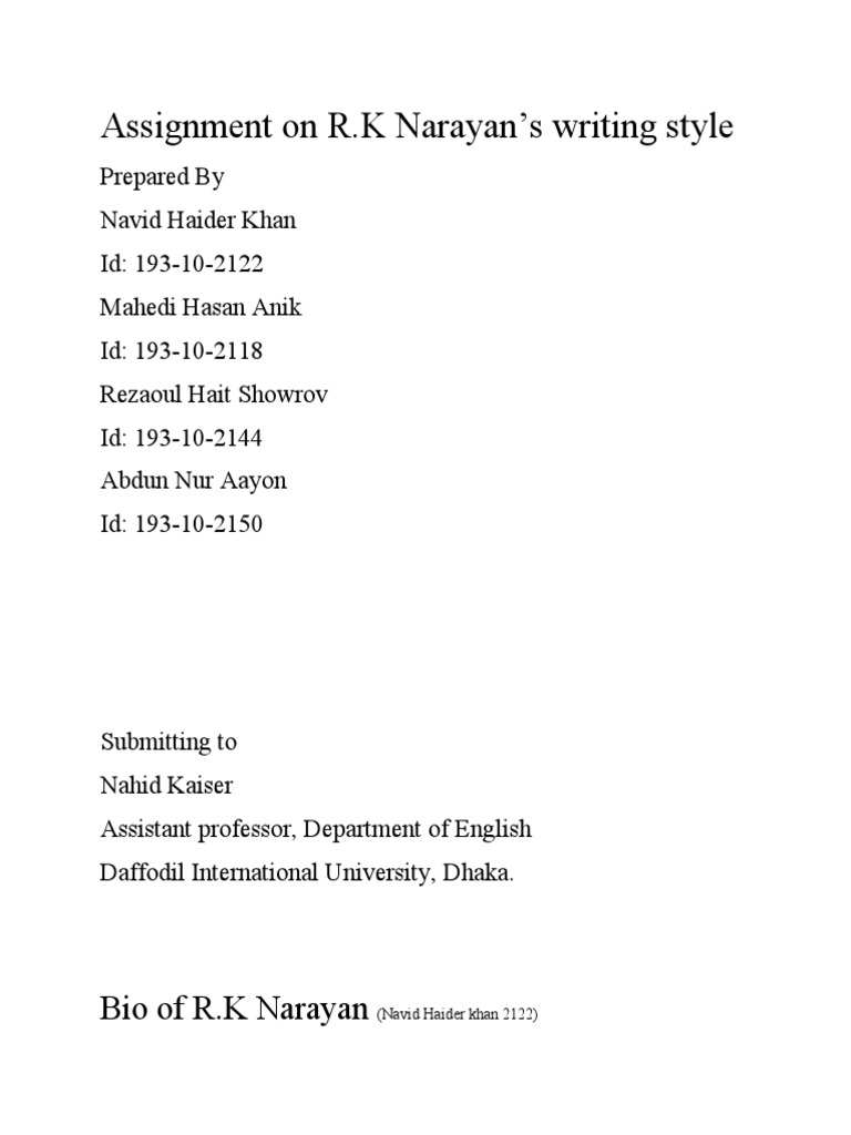 Assignment On RK Narayan | PDF