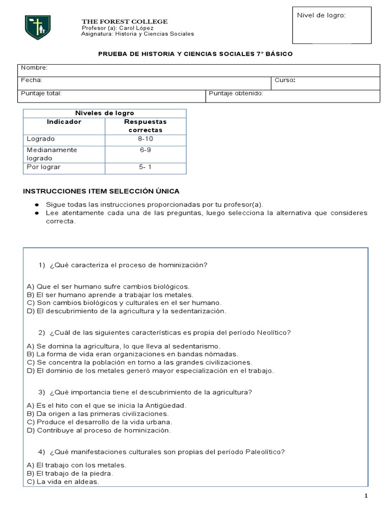 PRUEBA 7 Basico | PDF