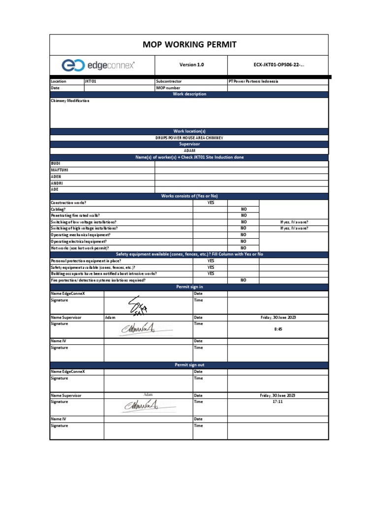 MOP Working Permit Chimney Modification - 30 - Juni - 2023 | PDF | Building Engineering | Components