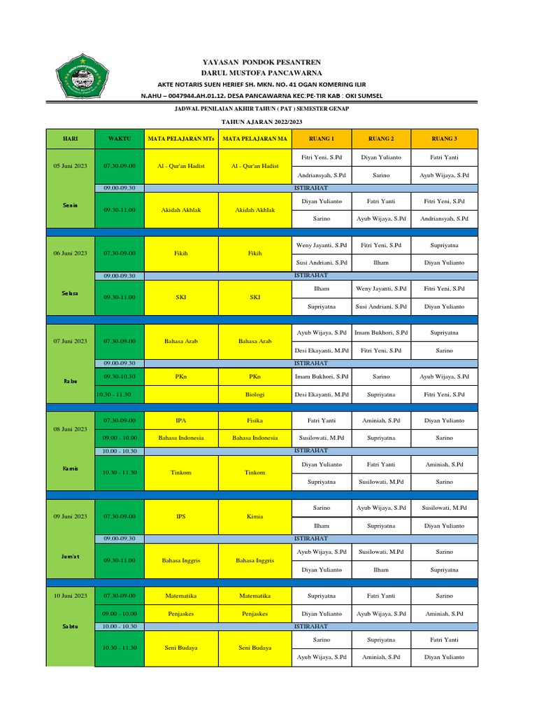 Jadwal Pengawas Ujian 2023 | PDF