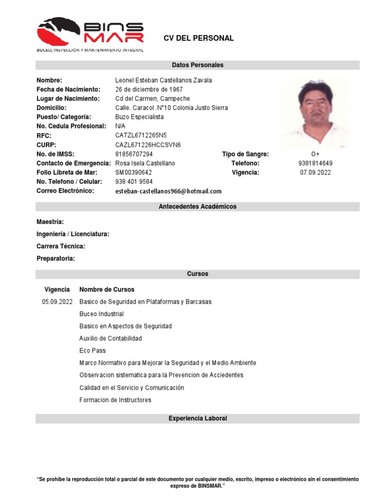 CV-BC Leonel Esteban Castellanos | PDF | Privacidad de la información