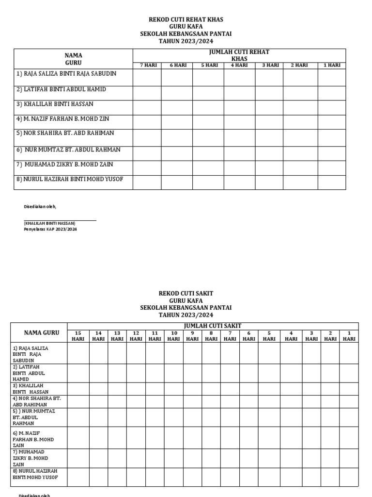 Rekod Cuti Rehat Khas 2023 | PDF