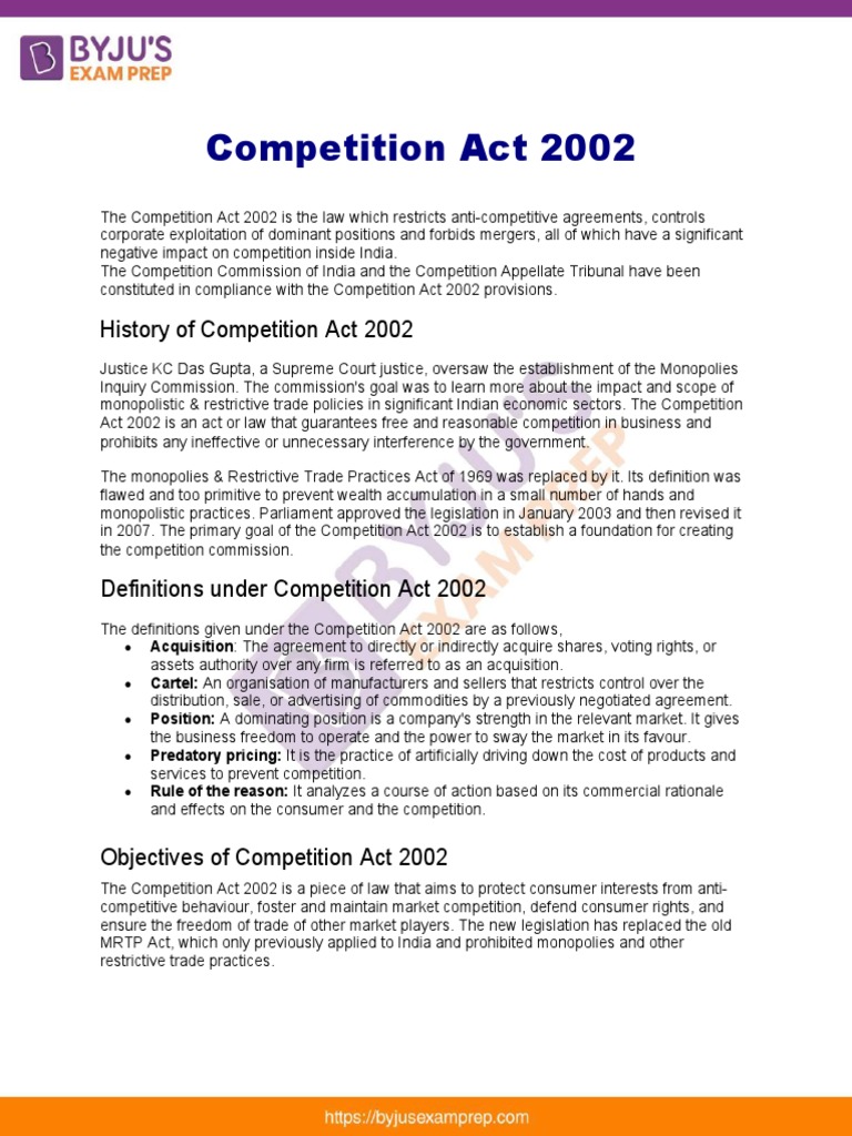 Overview of the Competition Act 2002 | PDF | Competition Law | Monopoly