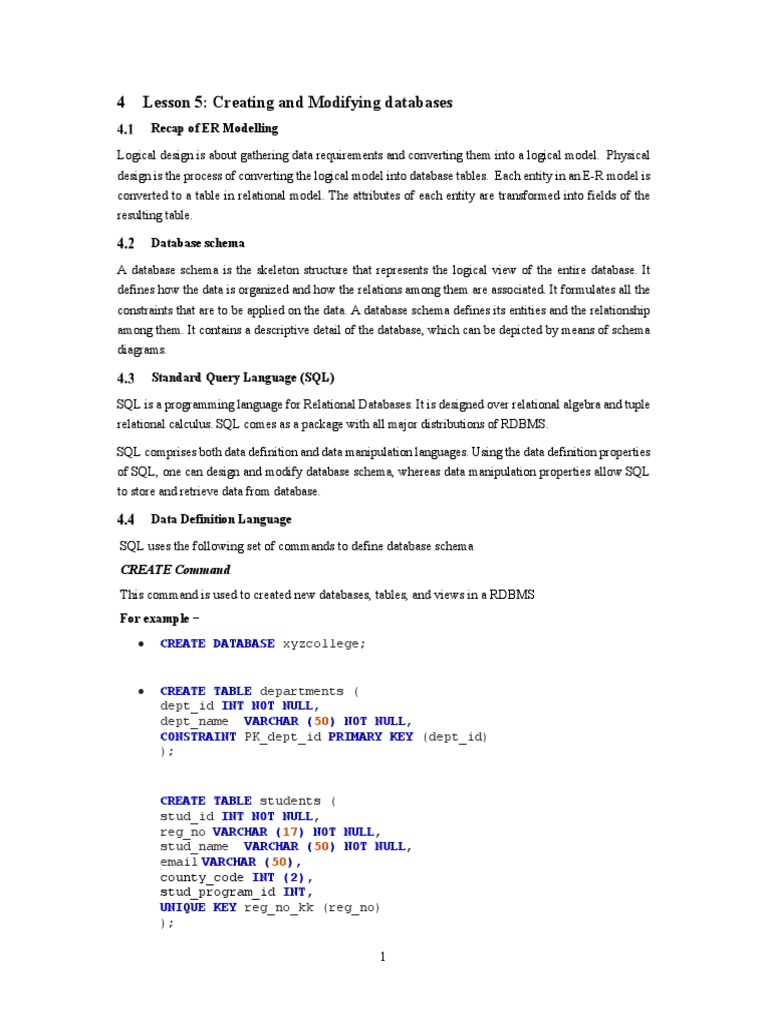 Lesson-05 - Creating and Modifying Databases | PDF | Relational Database | Relational Model