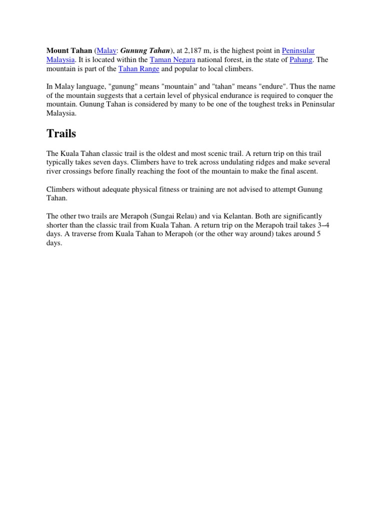 Climbing Mount Tahan: Trails & Tips | PDF