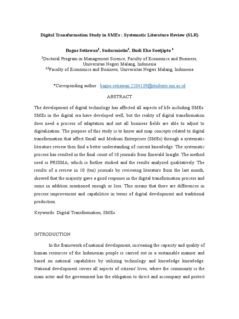 Digital Transformation Study in SMEs | PDF | Small And Medium Sized Enterprises | Business Economics