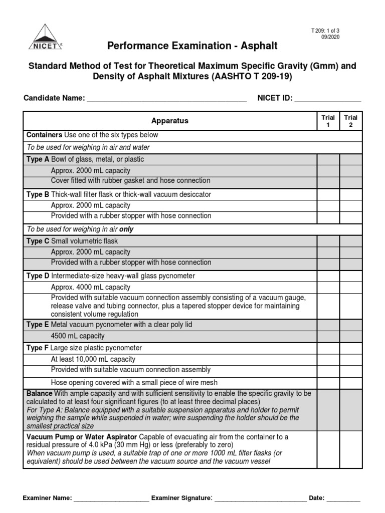 Aashto T 209-19 | PDF | Pressure Measurement | Vacuum