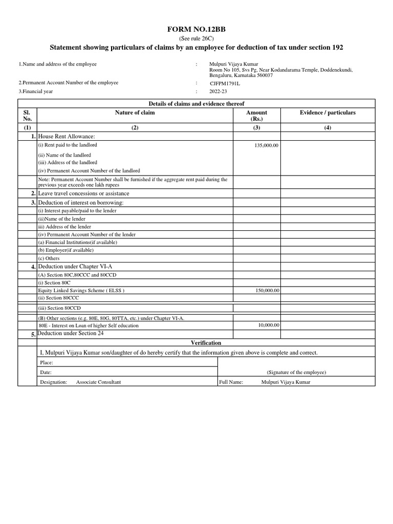 Form 12BB and POI Report | PDF | Interest | Payments