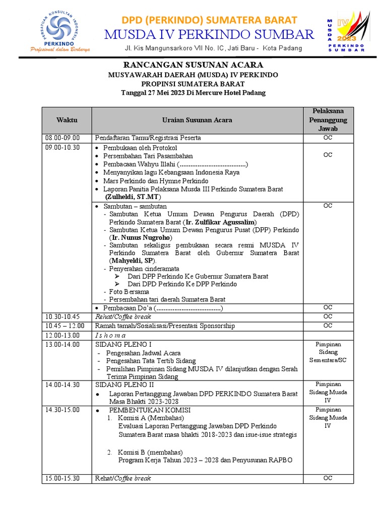 Susunan Acara Musda IV 2023 | PDF