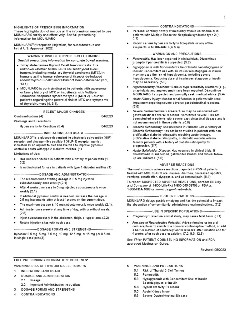 Mounjaro Uspi | PDF | Hypoglycemia | Pregnancy